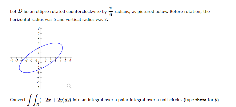 Solved Let D ﻿be an ellipse rotated counterclockwise by π6 | Chegg.com