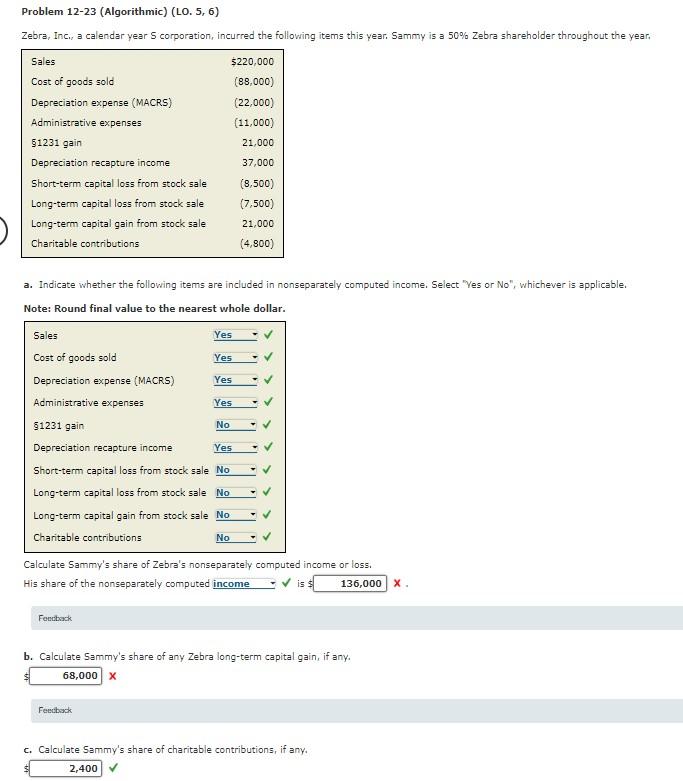 Solved Problem 12-23 (Algorithmic) (LO. 5, 6) Zebra, Inc., a | Chegg.com