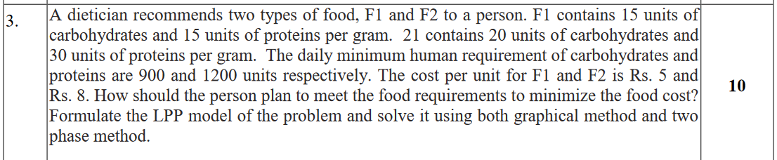 Solved 3. A dietician recommends two types of food, F1 and | Chegg.com
