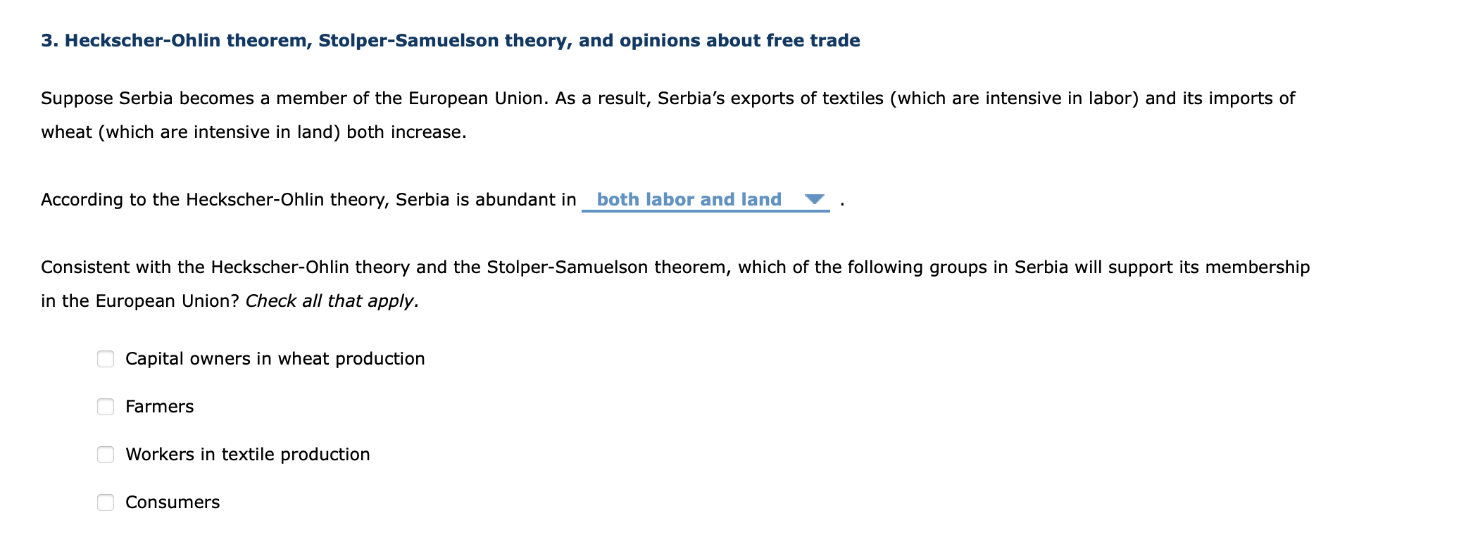 Solved 3. Heckscher-Ohlin theorem, Stolper-Samuelson theory, | Chegg.com