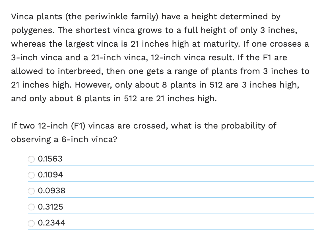 Solved Vinca plants (the periwinkle family) have a height | Chegg.com