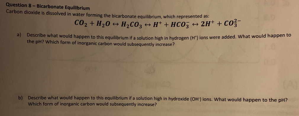 Solved Question 8 - Bicarbonate Equilibrium Carbon dioxide | Chegg.com