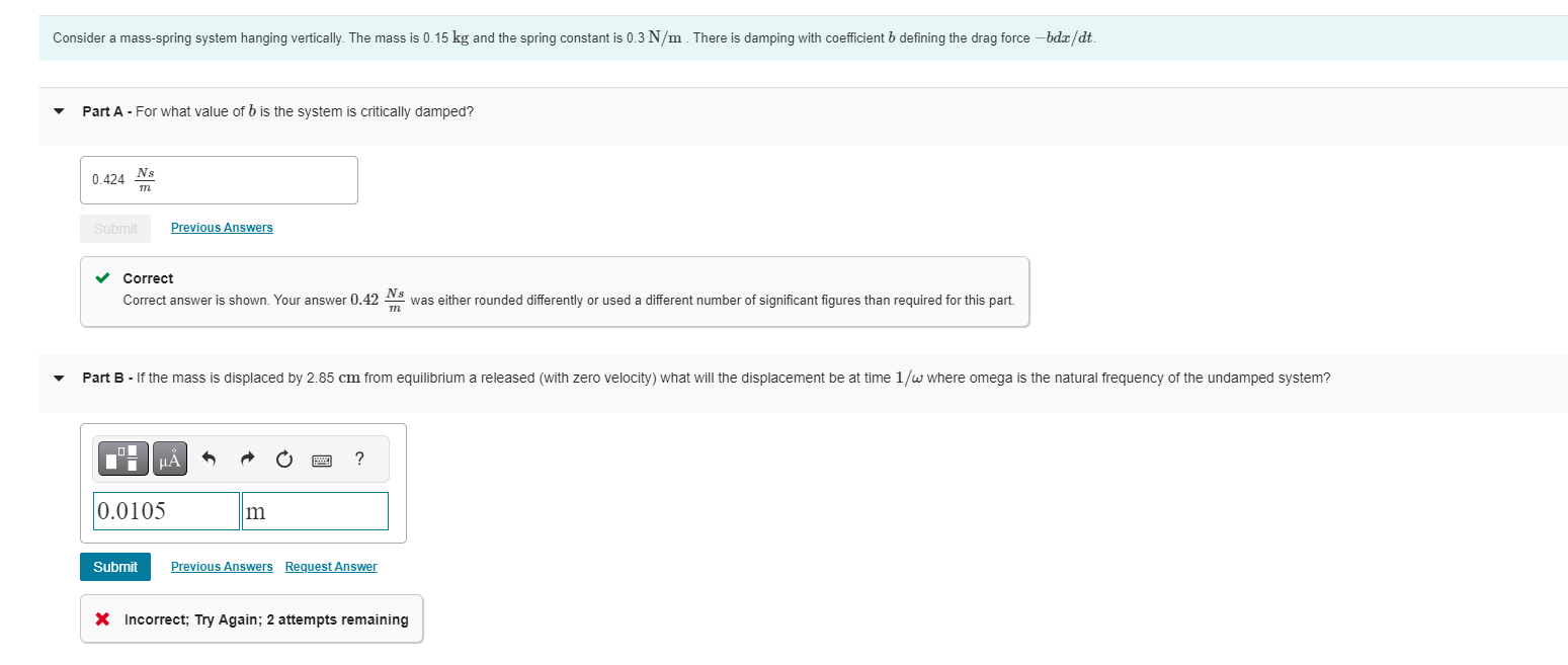 Solved Part A - For what value of b is the system is | Chegg.com