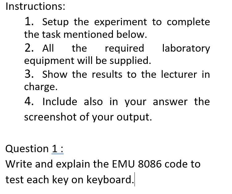 Solved Instructions: 1. Setup the experiment to complete the | Chegg.com
