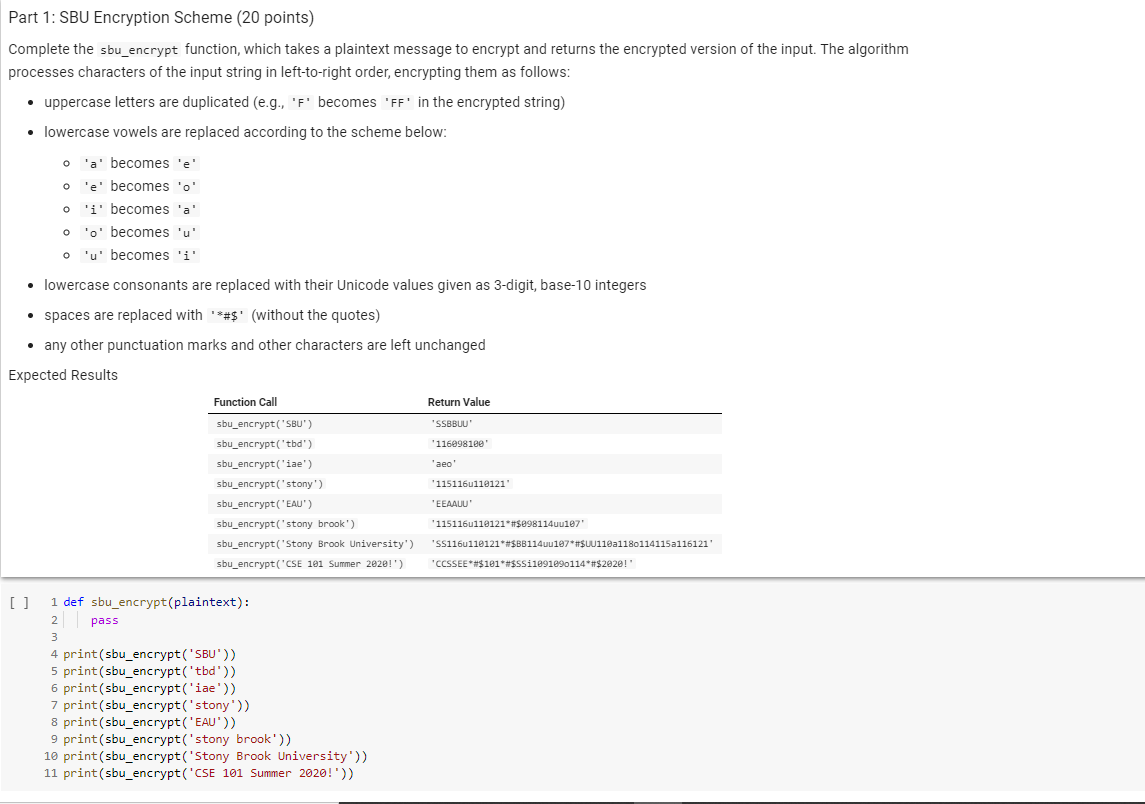 Solved Part 1: SBU Encryption Scheme (20 points) Complete | Chegg.com