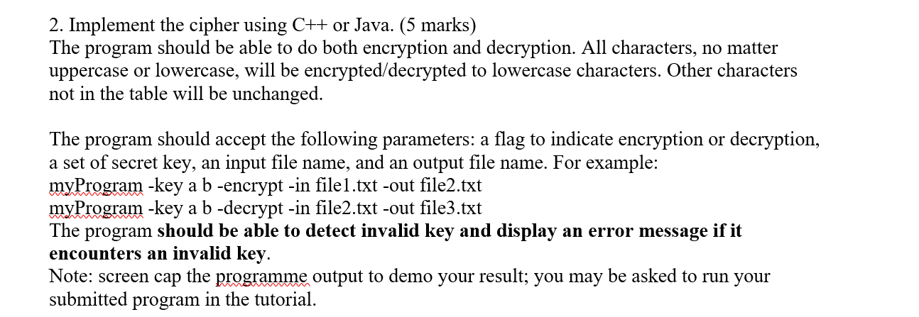 2 Implement The Cipher Using C Or Java 5 Marks