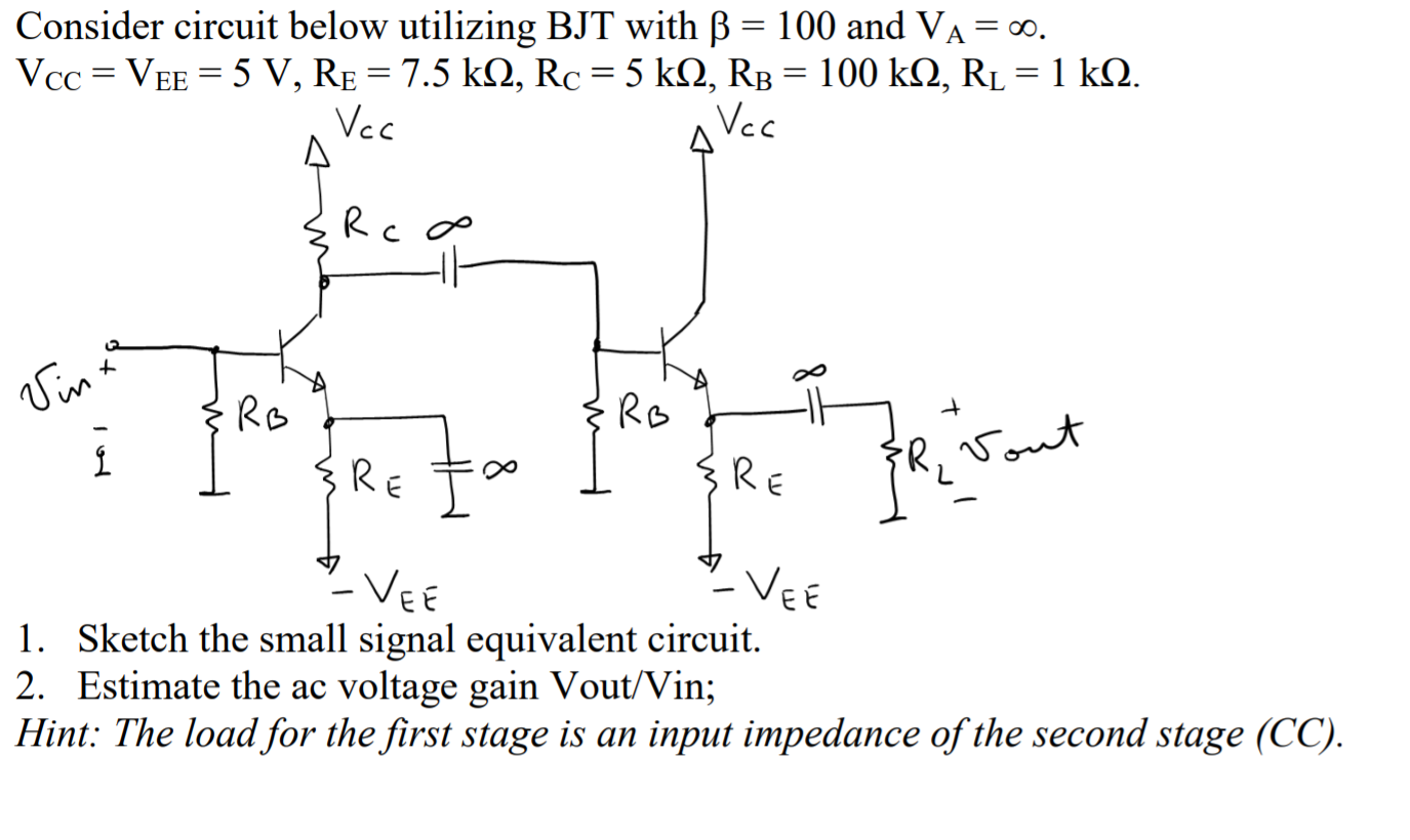 Solved Consider circuit below utilizing BJT with ß = 100 and | Chegg.com