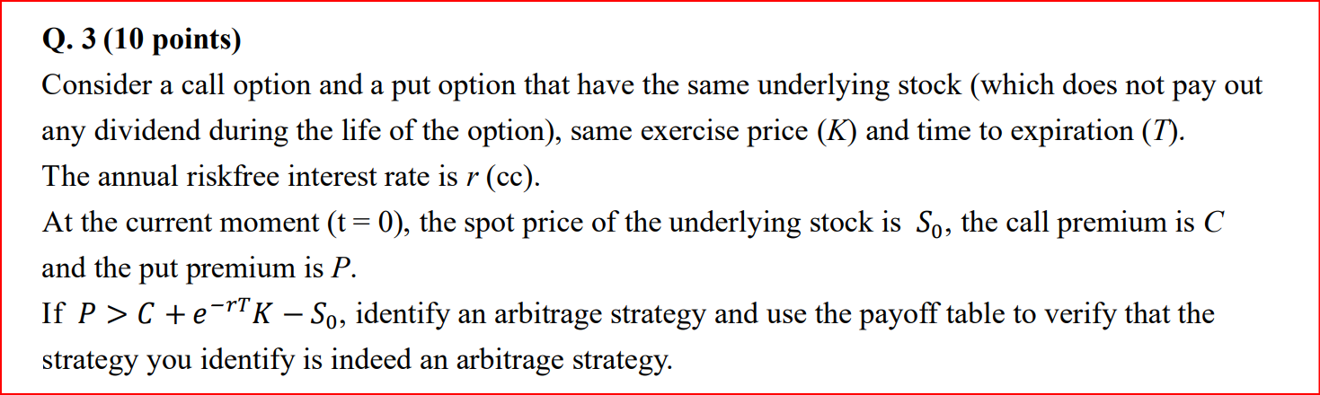 Solved Q. 3 (10 points) Consider a call option and a put | Chegg.com