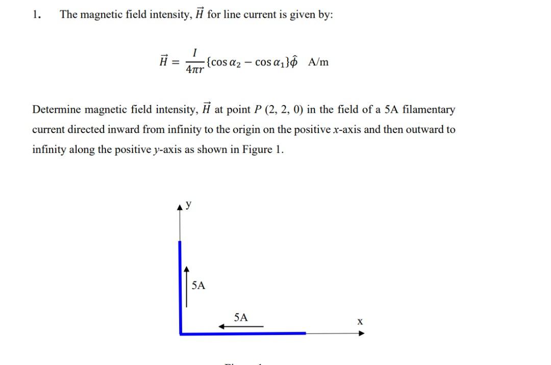 Solved 1. The magnetic field intensity, H for line current | Chegg.com