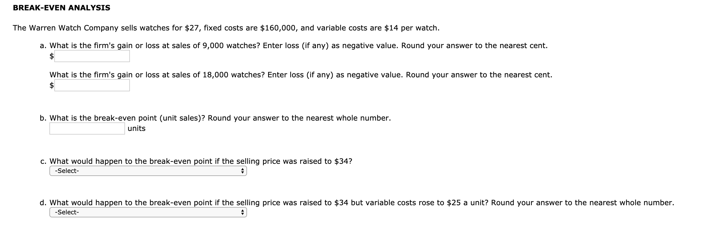 Solved The Warren Watch Company sells watches for $27, fixed | Chegg.com