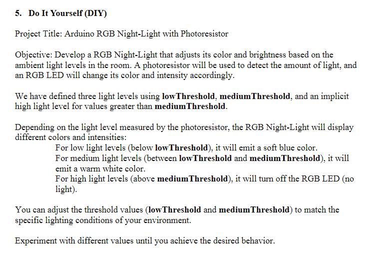 Solved Project Title: Arduino RGB Night-Light with | Chegg.com