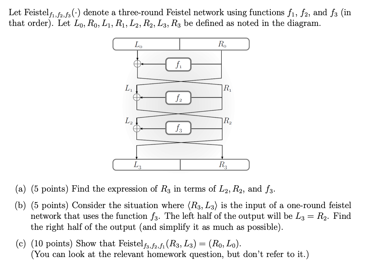 Solved Let Feistelf1,F2,83 (-) denote a three-round Feistel | Chegg.com
