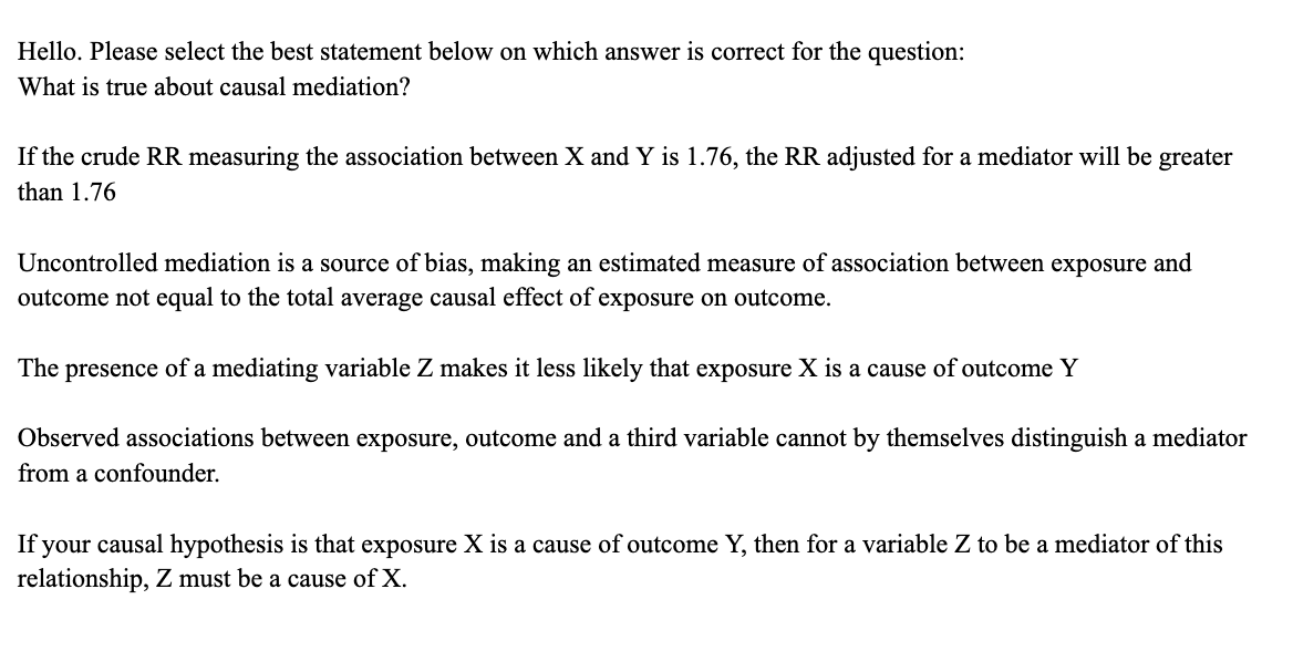 Solved Hello. Please select the best statement below on | Chegg.com