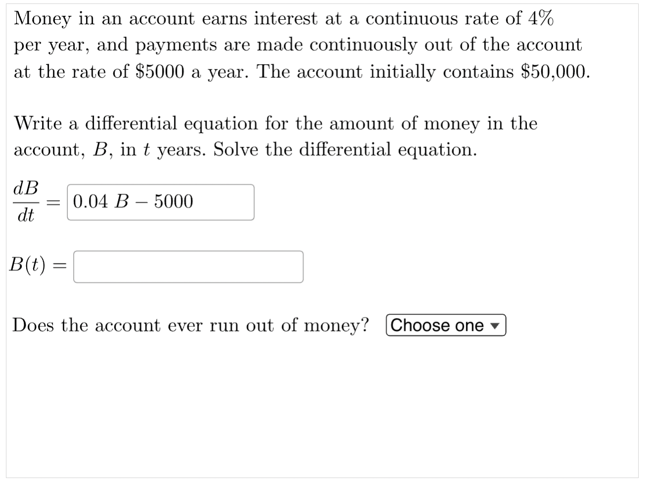 Solved Money in an account earns interest at a continuous | Chegg.com