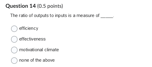 Solved Question 14 ( 0.5 ﻿points)The ratio of outputs to | Chegg.com