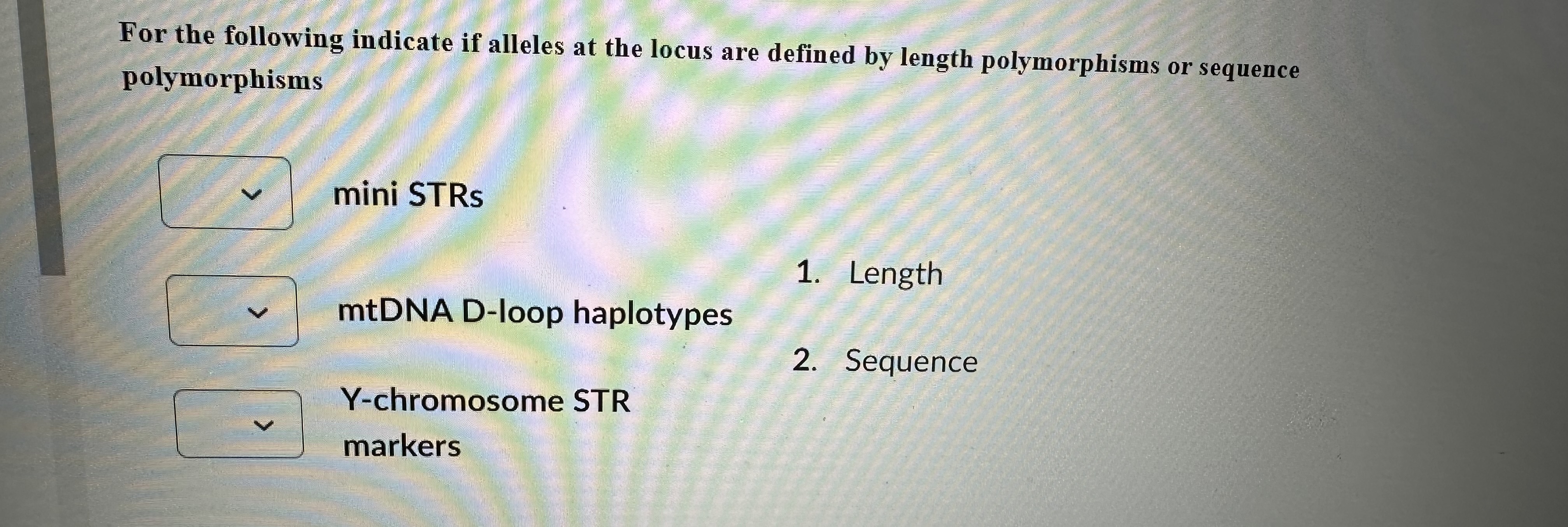 Solved For the following indicate if alleles at the locus | Chegg.com