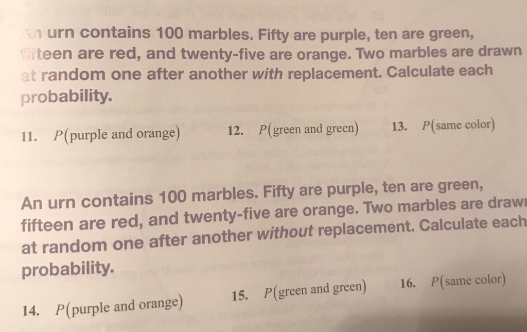 Solved Fun urn contains 100 marbles. Fifty are purple, ten | Chegg.com