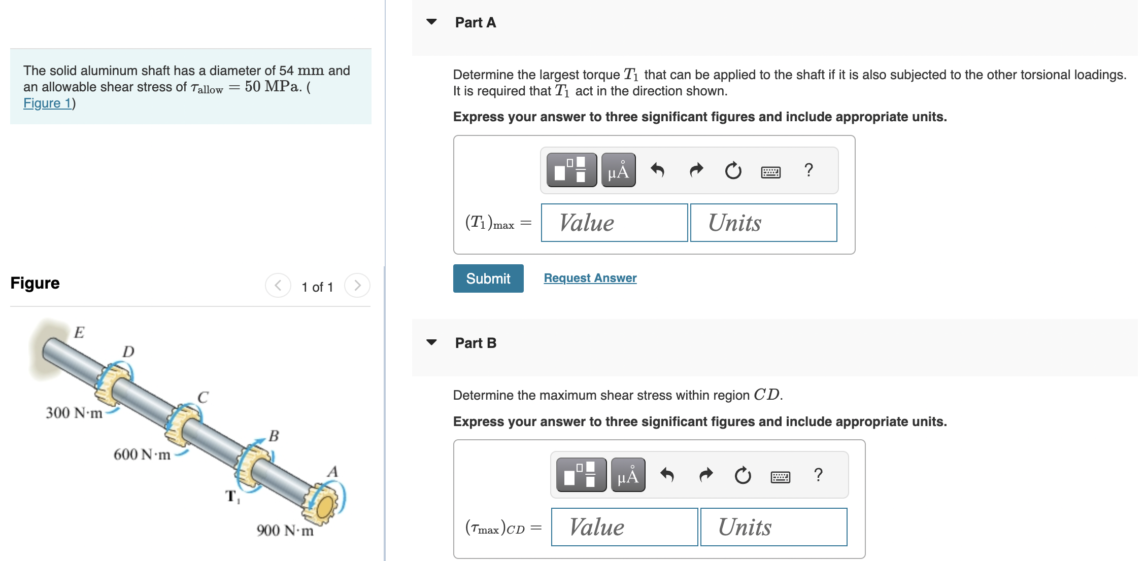 Solved The solid aluminum shaft has a diameter of 54 mmmm | Chegg.com