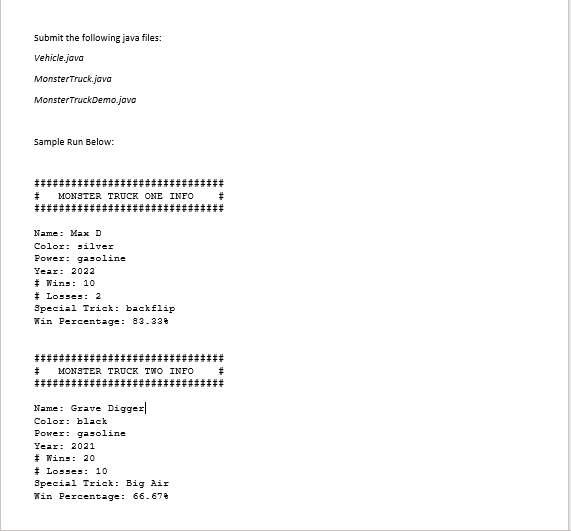 Solved . Assignment #4 You are creating a Vehicle | Chegg.com