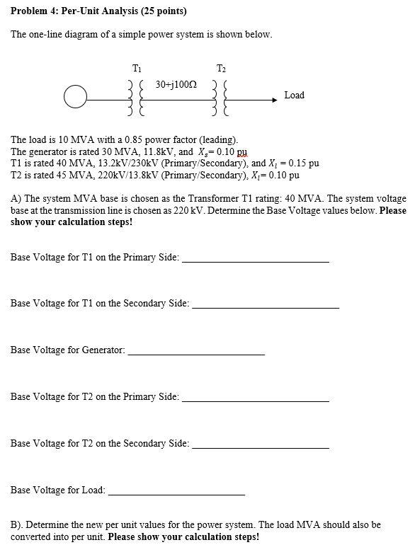 Solved Problem 4: Per-Unit Analysis (25 points) The one-line | Chegg.com