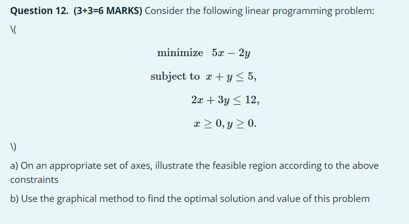 Solved Question 12. (3+3=6 MARKS) Consider the following | Chegg.com