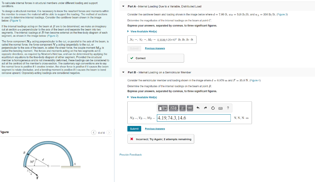 Solved Part A - Internal Loading Due to a variable. | Chegg.com