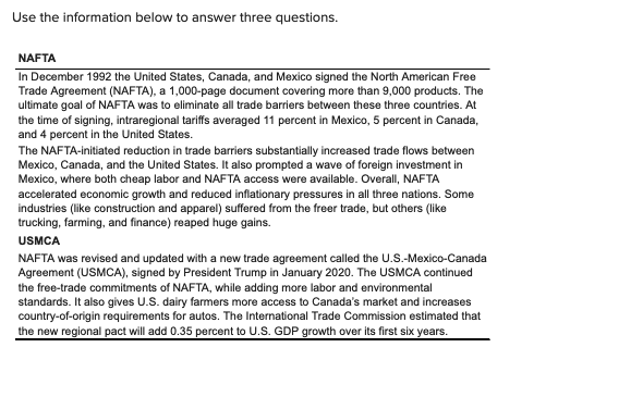 Solved Use the information below to answer three questions. | Chegg.com