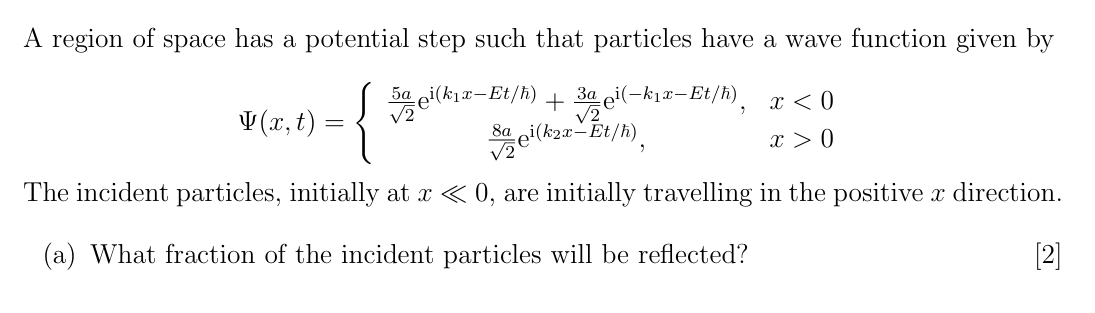 Solved A region of ﻿space has a potential step such that | Chegg.com