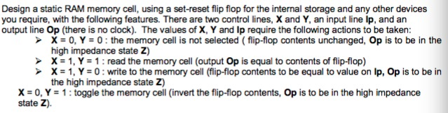 Solved Design a static RAM memory cell, using a set-reset | Chegg.com
