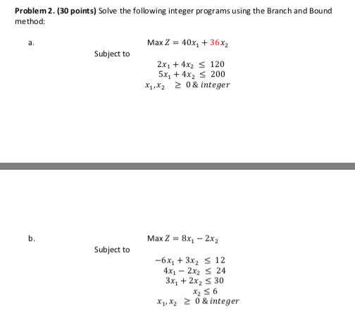 Solved Problem 2. (30 points) Solve the following integer | Chegg.com