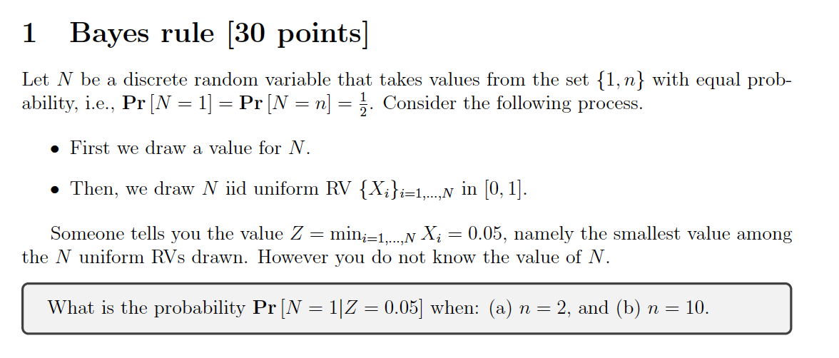 Solved 1 Bayes rule [30 points] Let N be a discrete random | Chegg.com