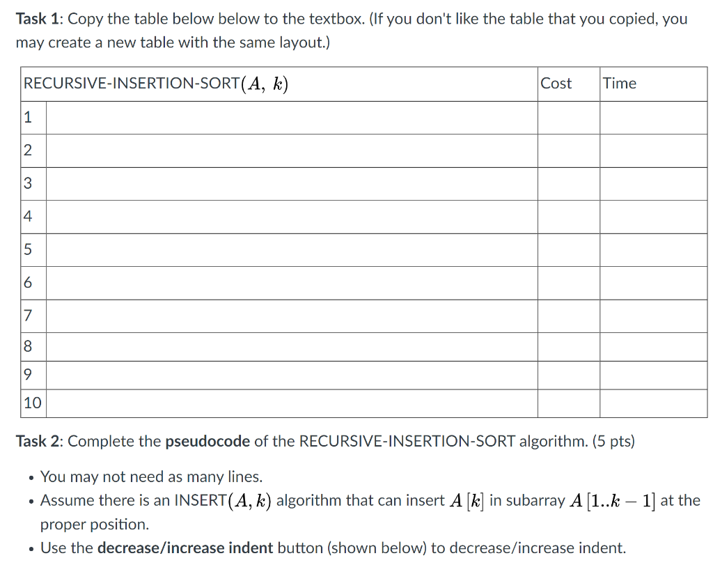 Solved Task 1: Copy the table below below to the textbox. | Chegg.com