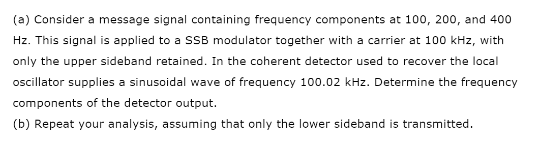 Solved (a) Consider a message signal containing frequency | Chegg.com