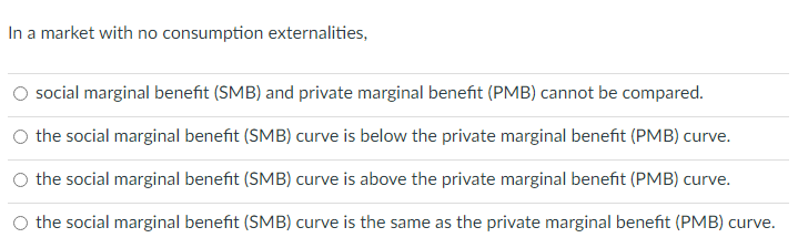 Solved In a market with no consumption externalities, social | Chegg.com
