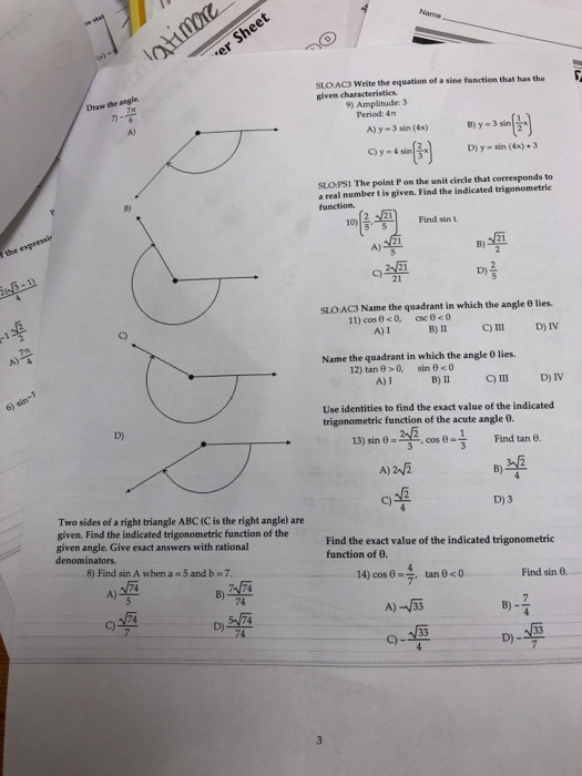 Solved SLO-AC3 Write the equation of a sine function that | Chegg.com