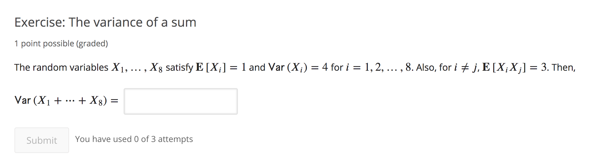Solved Exercise: The variance of a sum 1 point possible | Chegg.com