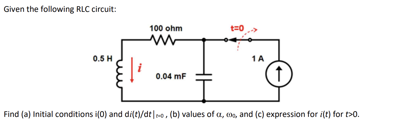 Solved Given the following RLC circuit: Find (a) Initial | Chegg.com