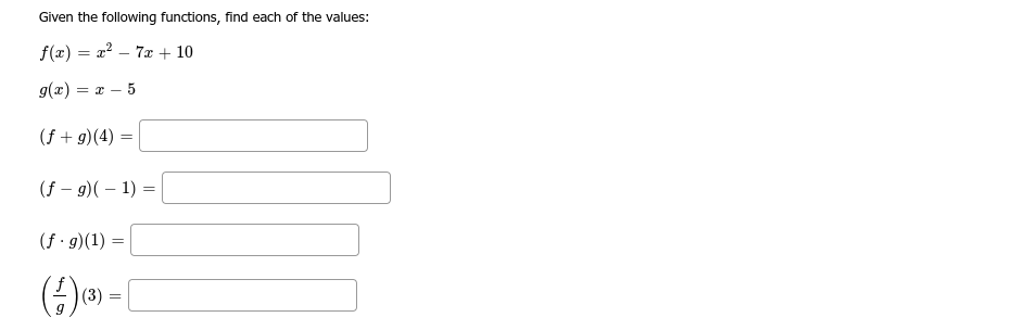 Solved Given the following functions, find each of the | Chegg.com