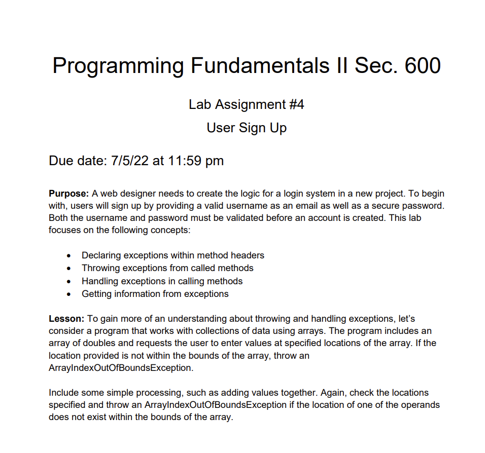Solved Programming Fundamentals Ii Sec 600 Lab Assignment 