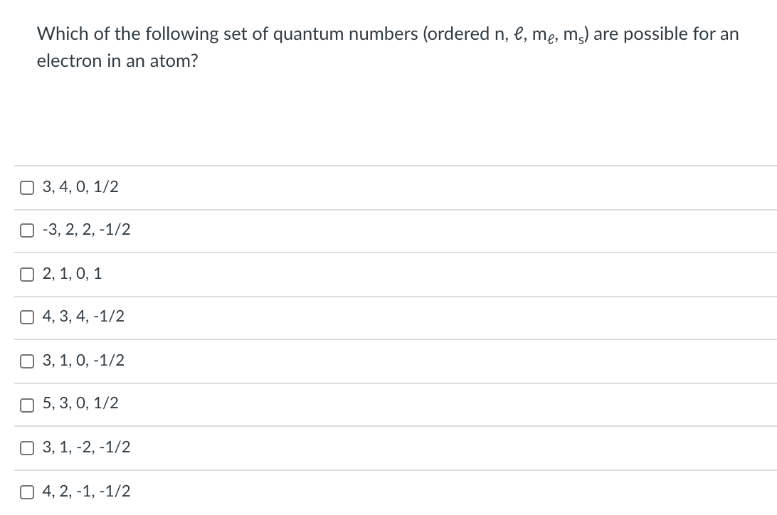 Solved Which of the following set of quantum numbers | Chegg.com