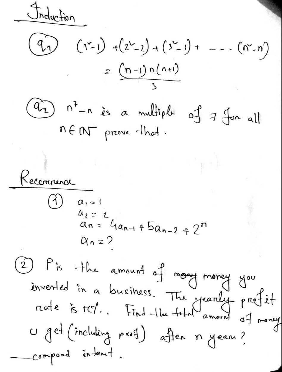 Solved (q1) (12−1)+(22−2)+(32−3)+⋯(n2−n) =3(n−1)n(n+1) (2n) | Chegg.com