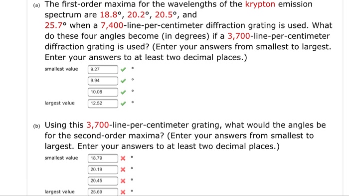 Solved (a) The first-order maxima for the wavelengths of the | Chegg.com