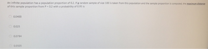 Solved An infinite population has a population proportion of | Chegg.com