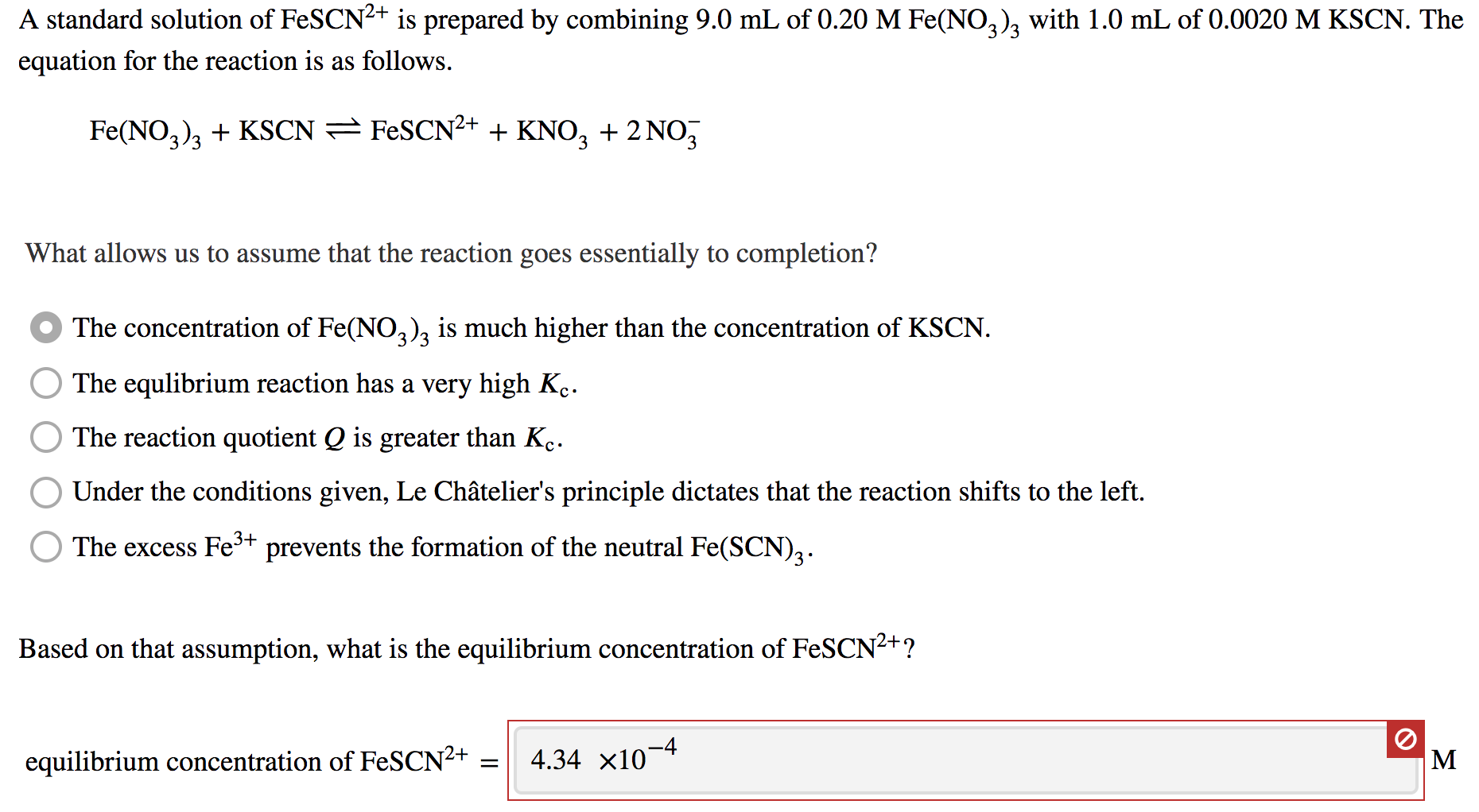 Solved A standard solution of FeSCN2+ is prepared by | Chegg.com