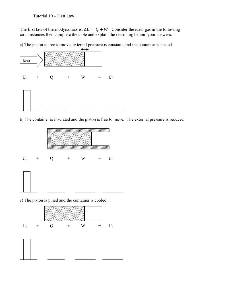 Solved The first law of thermodynamics is: ΔU=Q+W. Consider | Chegg.com