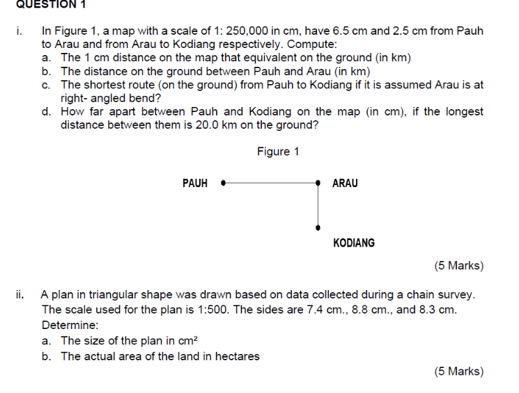 Solved i. In Figure 1, a map with a scale of 1: 250,000 in | Chegg.com