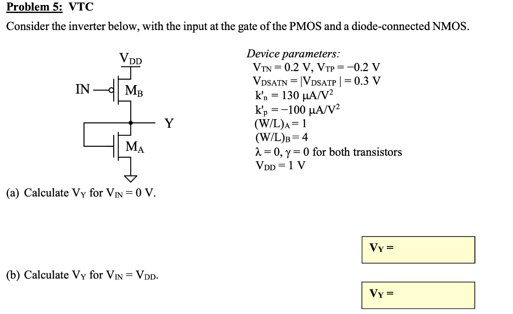 Solved Problem 5: VTC Consider the inverter below, with the | Chegg.com