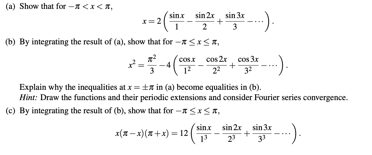 Solved (a) Show that for −π | Chegg.com