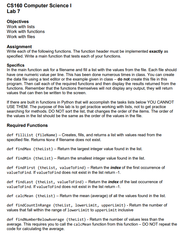 Solved Lab 7 Objectives Work with lists Work with functions | Chegg.com