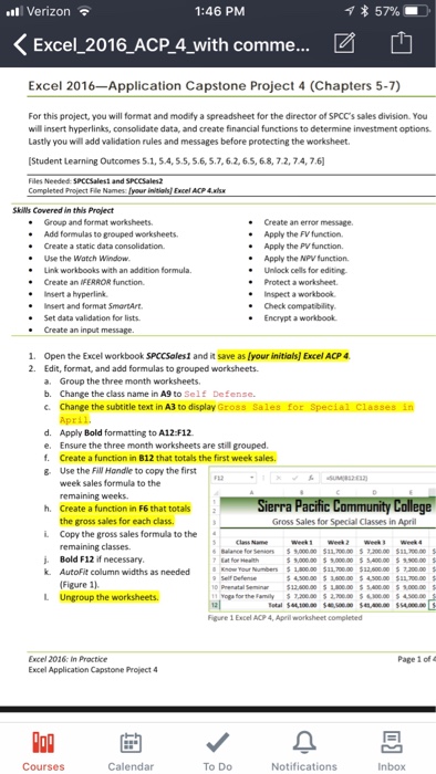 Verizon 1:46 PM ?Excel-2016-ACP-4 with comme ?? Excel | Chegg.com